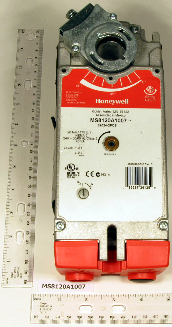HONEYWELL MS8120A1007. 24V 2 POS SPRING RETURN DIRECT COUPLED ACTUATOR ...